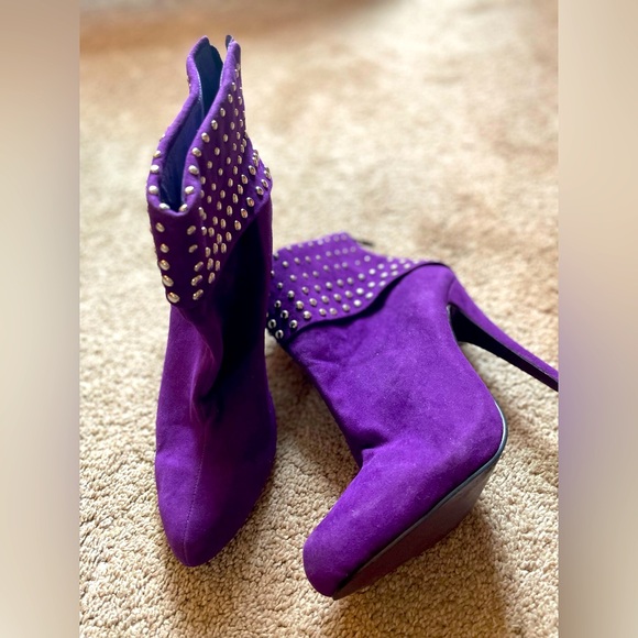 Mixx Shuz | Shoes | Purple Suede Heel Boots With Silver Studs | Poshmark
